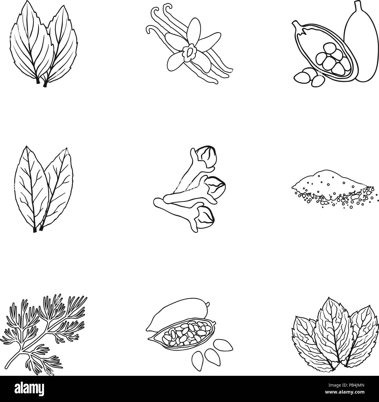Herb and spices set icons in outline style. Big collection of herb and ...