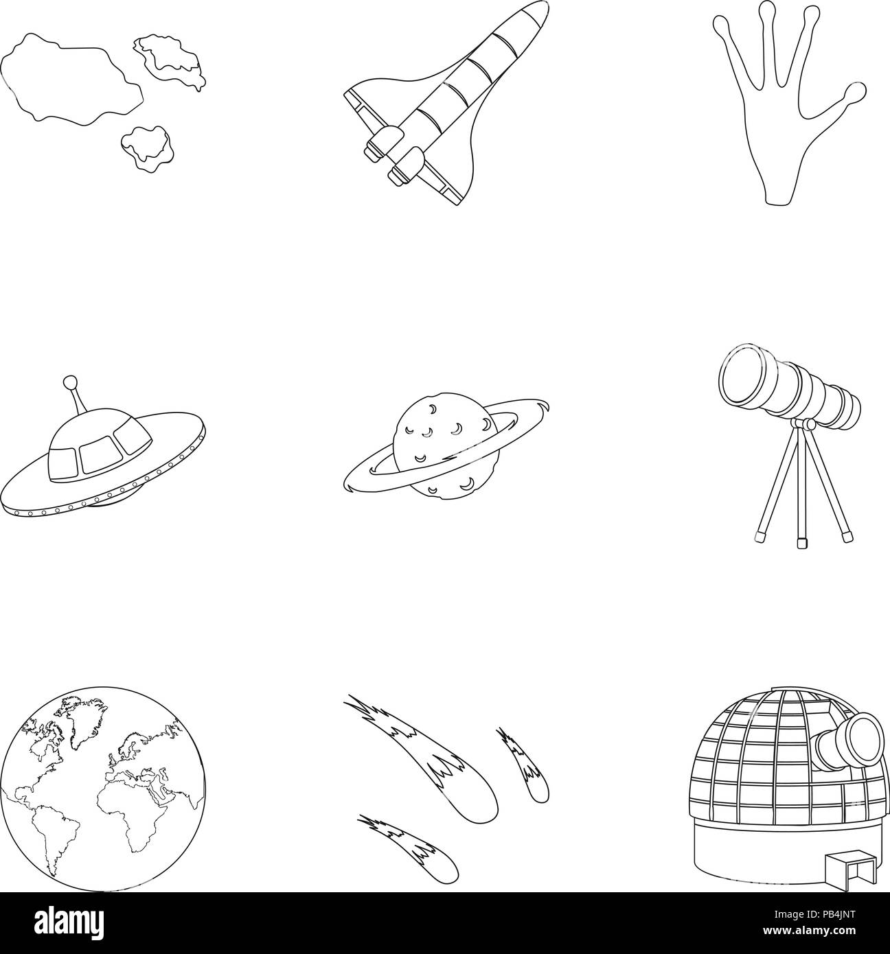 Space set icons in outline style. Big collection of space vector symbol ...