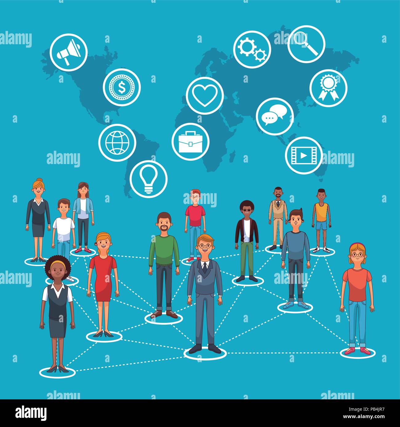 Social network symbols and people cartoons vector illustration graphic ...