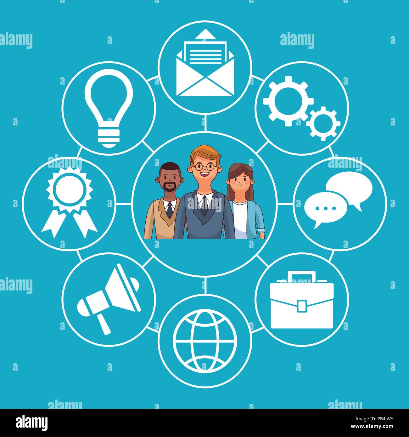 Social network symbols and business people cartoons vector illustration ...