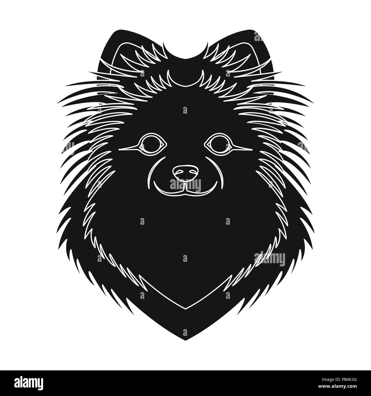 Breed of a dog, spitz.Muzzle Spitz single icon in black style vector ...