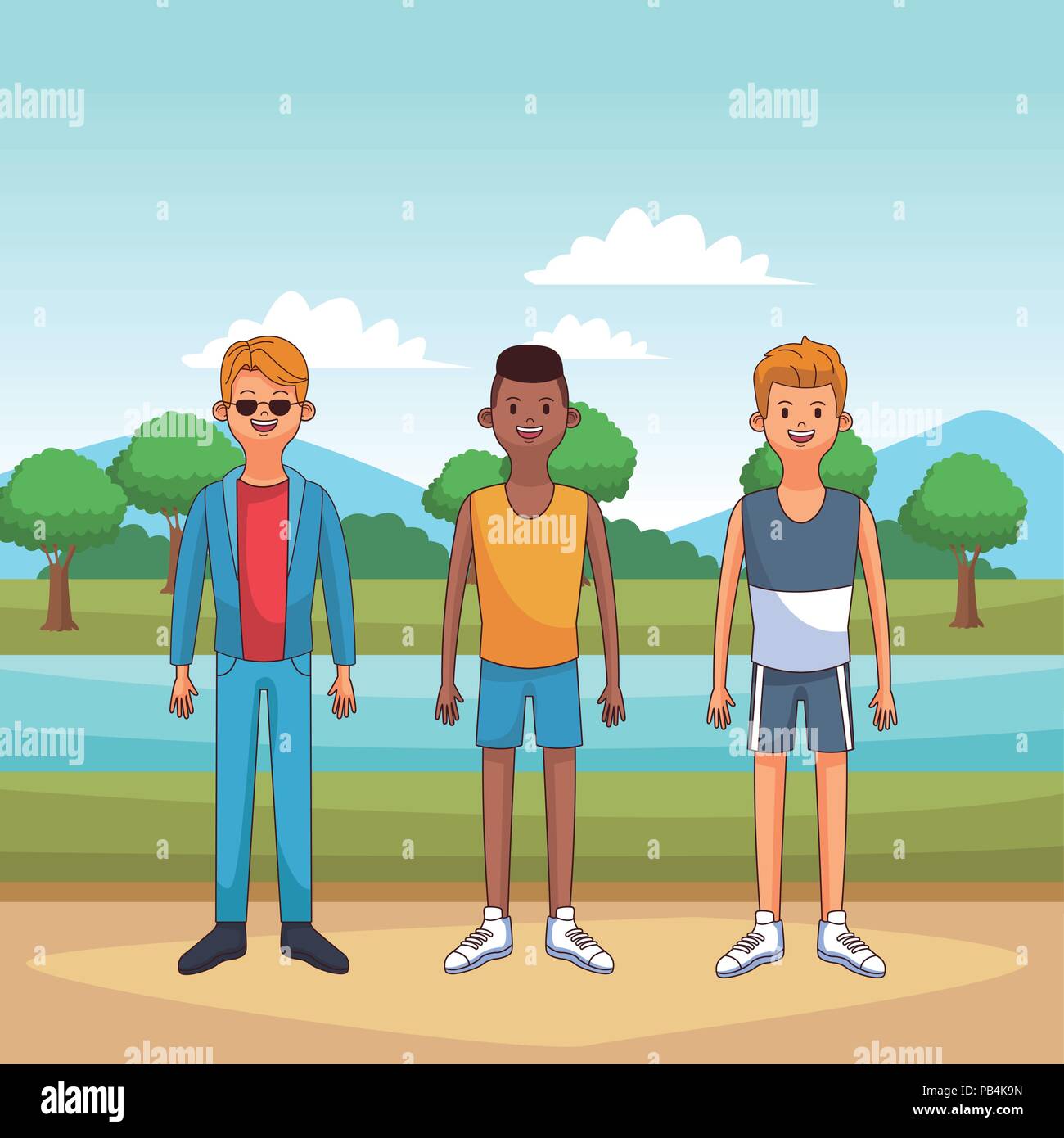 Young Male friends at park cartoons vector illustration graphic design ...