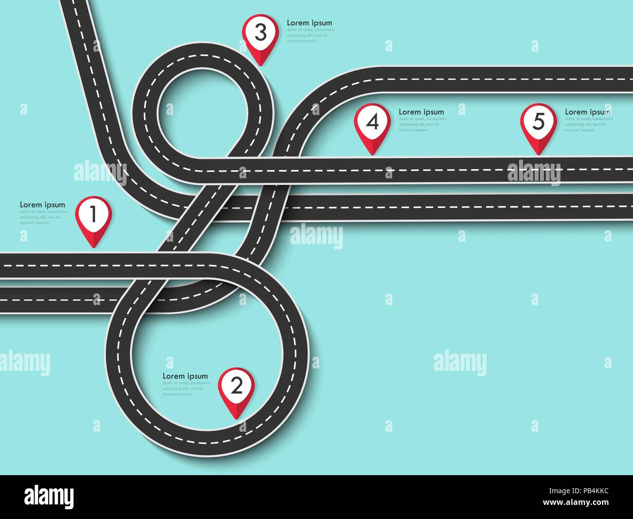 Road Trip And Journey Route Winding Road On A Colorful Background With