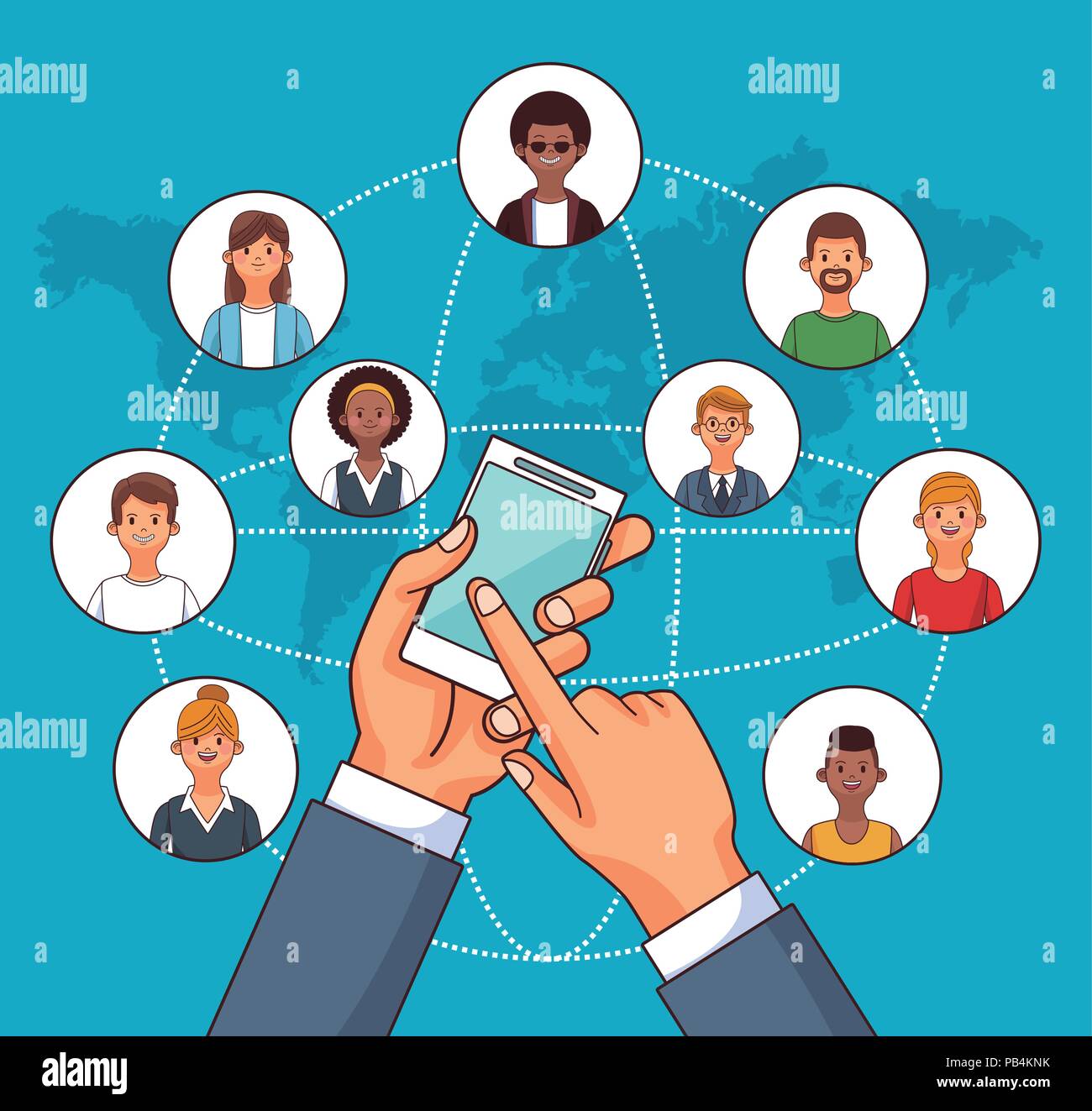 Hands using smartphone to connect people around the world vector ...