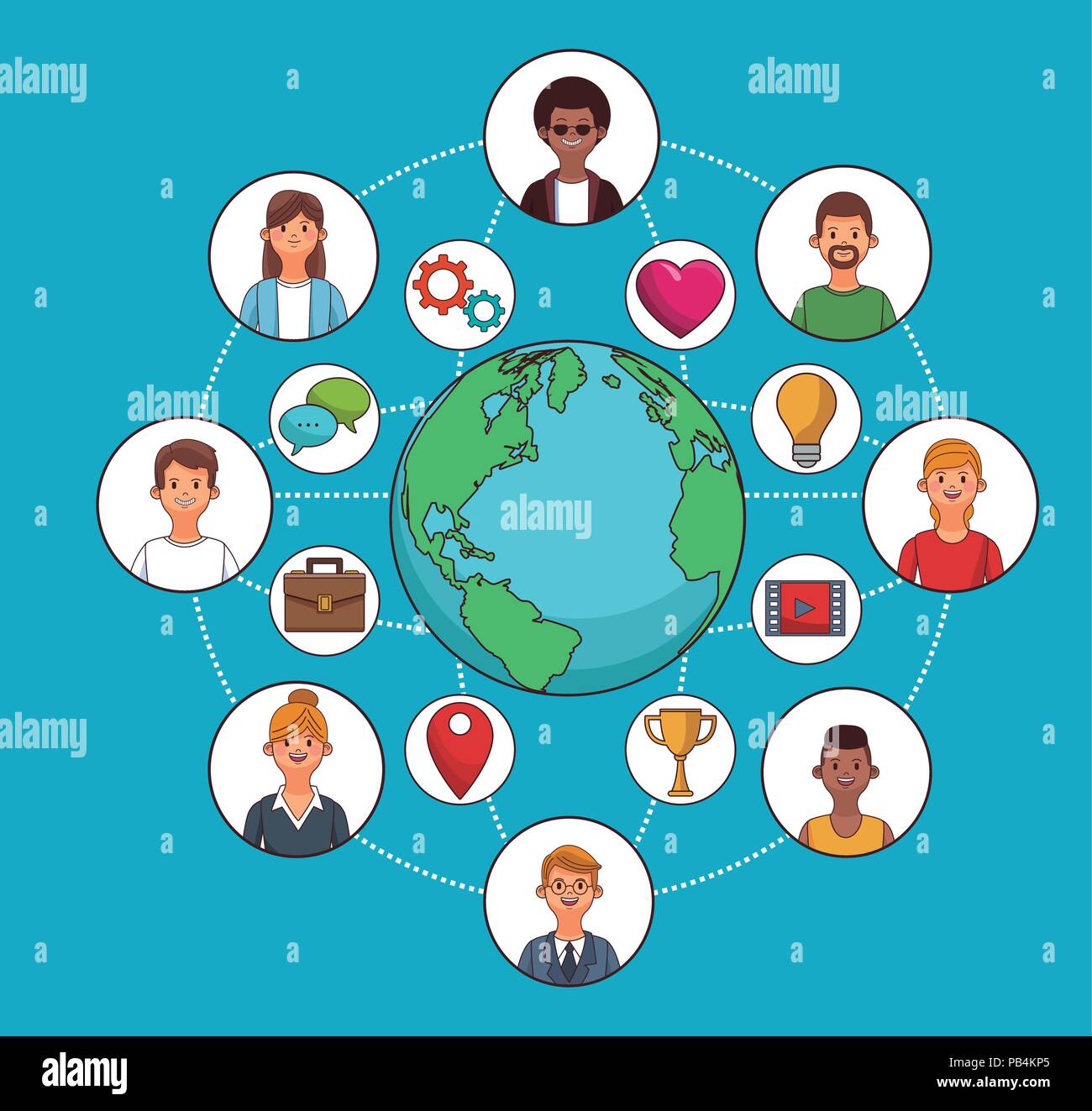 People around the world and social network symbols vector illustration ...