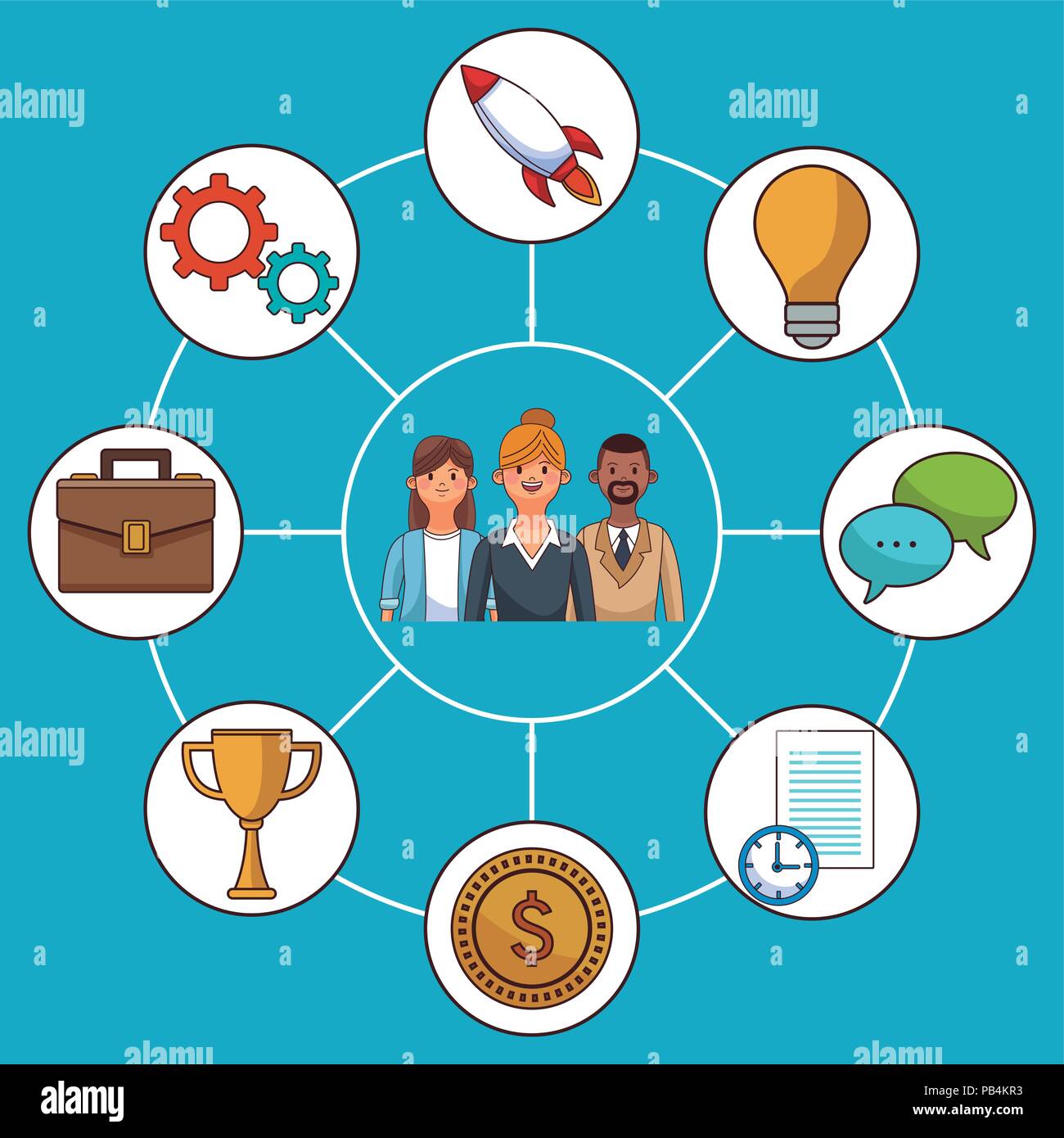 Business teamwork and social network symbols vector illustration ...