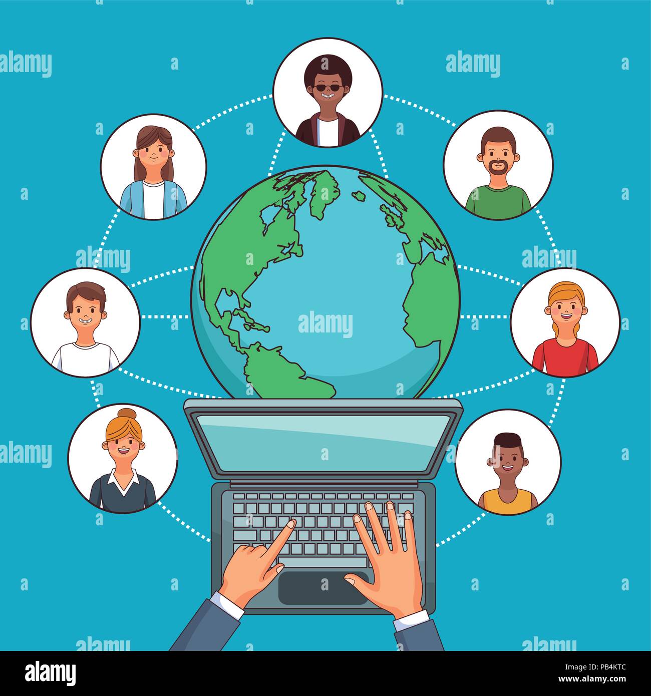 Hands using laptop to connect people around the world vector ...