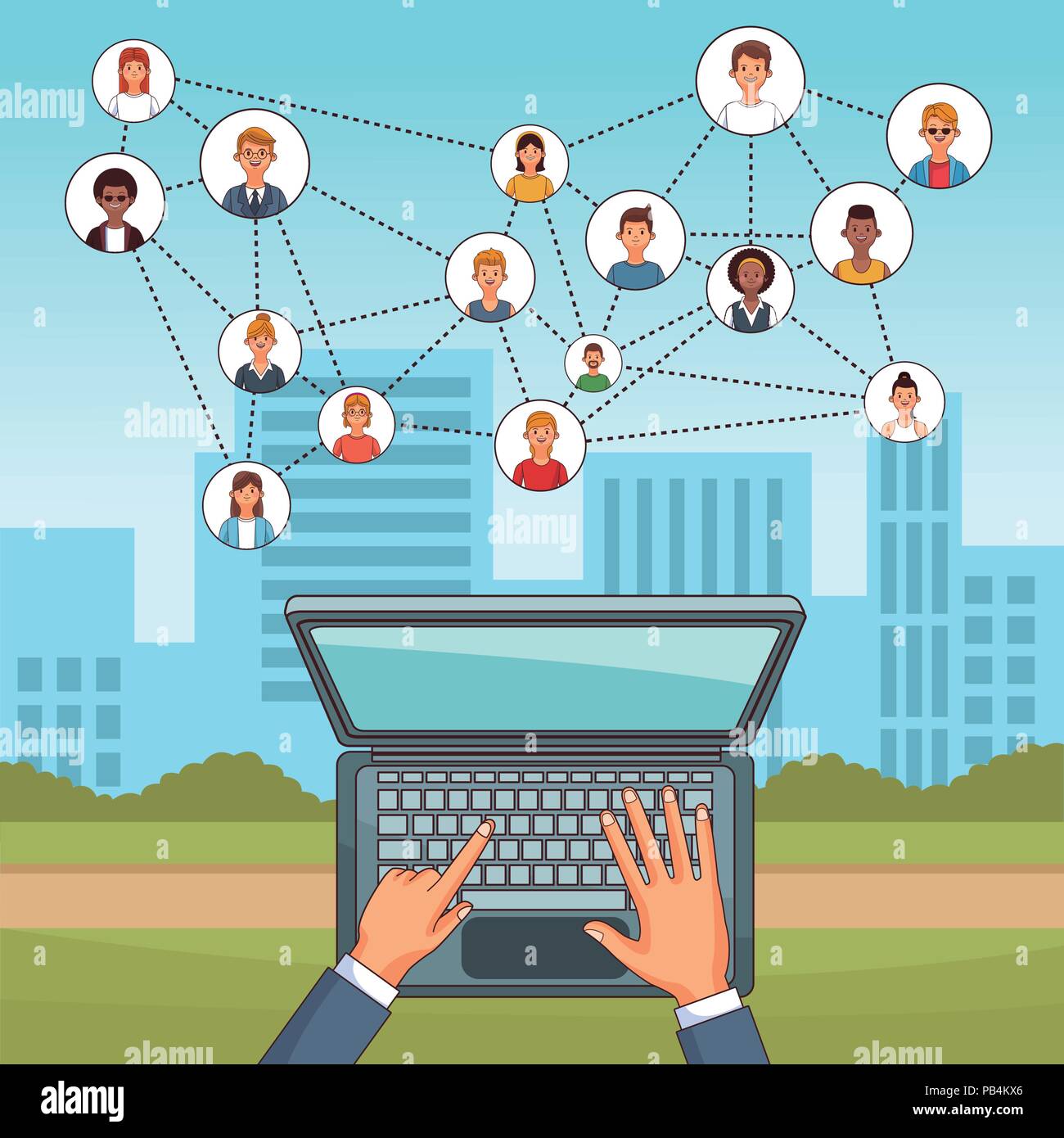 Group of people all using electronics Stock Vector Images - Alamy