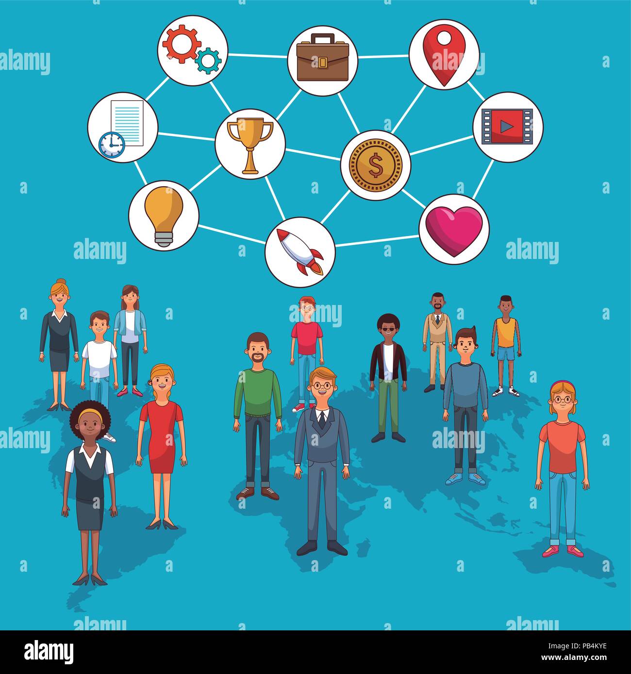 People around the world and social network round symbols vector ...