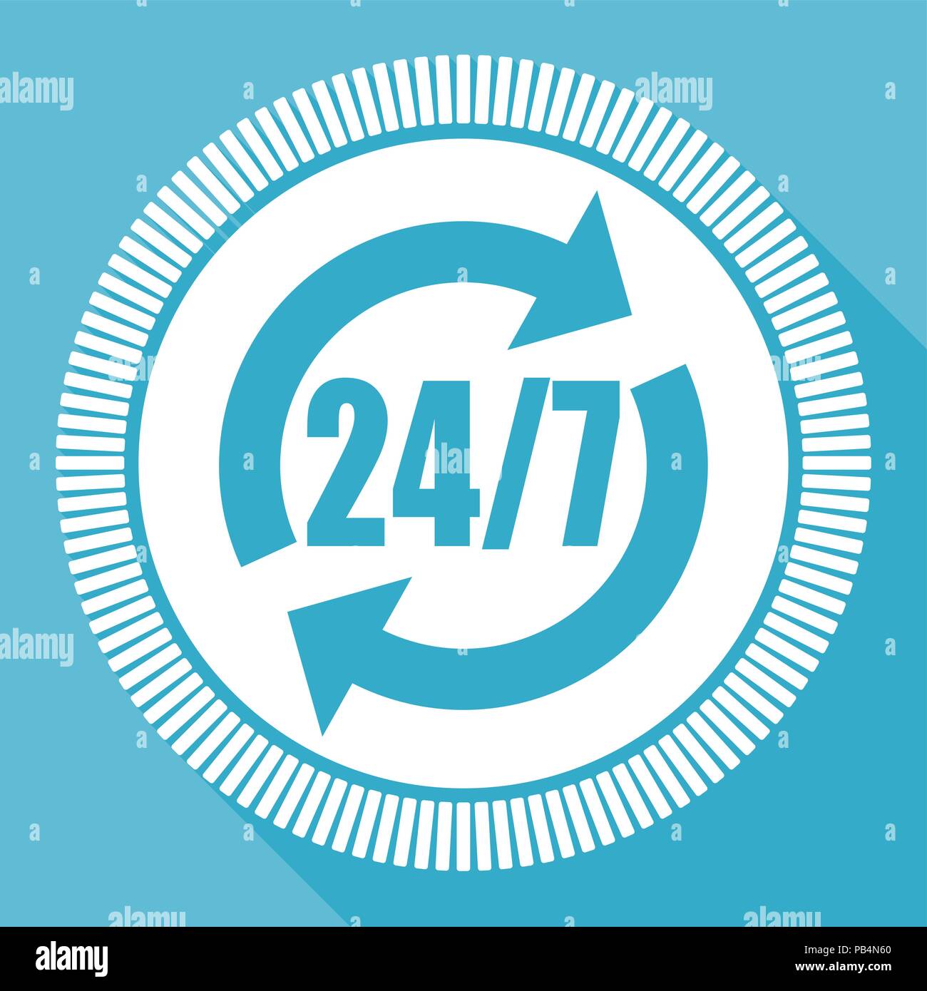 Service blue flat design vector icon, square web 24/7 button Stock ...