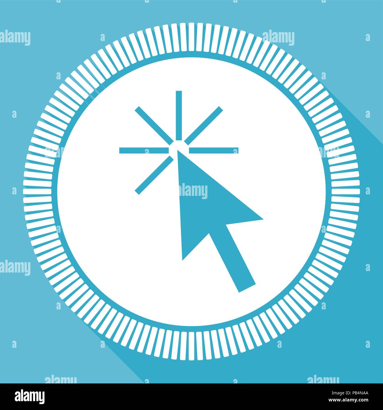 Click here blue flat design vector icon, square web cursor button Stock ...