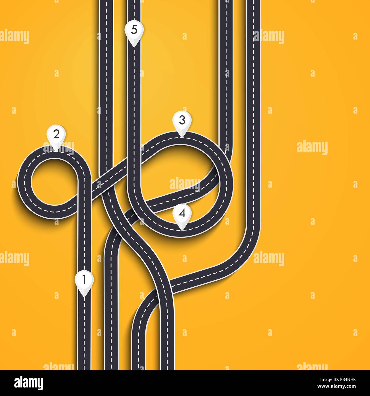 Road Trip And Journey Route Winding Road On A Colorful Background With