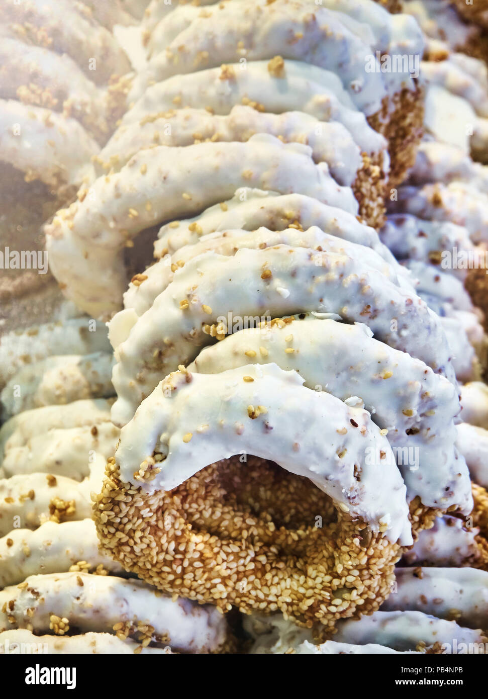 Koulouri glazed, greek style sesame bread rings, typical greek sweet ...