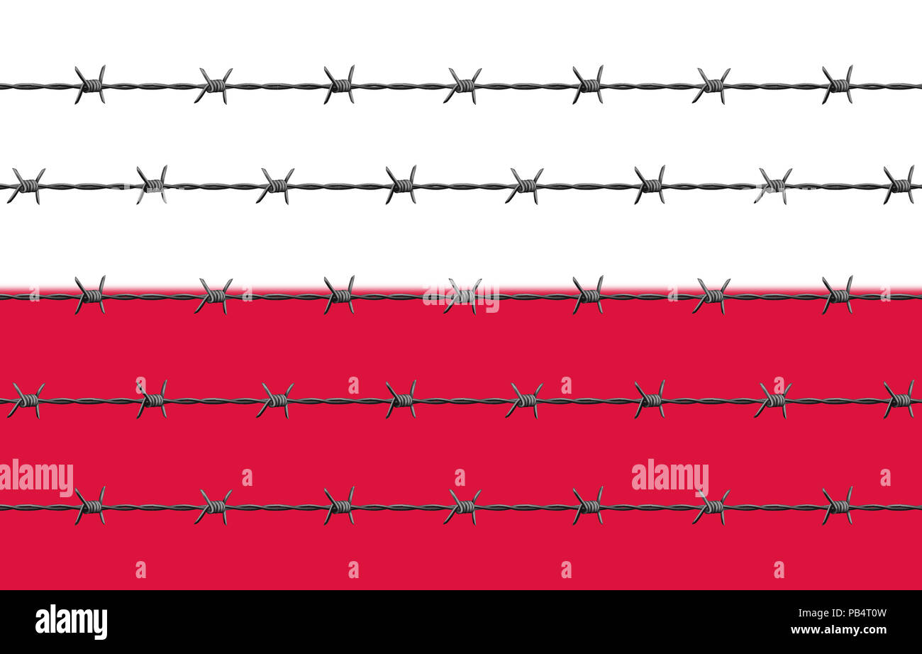 Barbed Wires In Front. Poland Flag Behind Stock Photo - Alamy