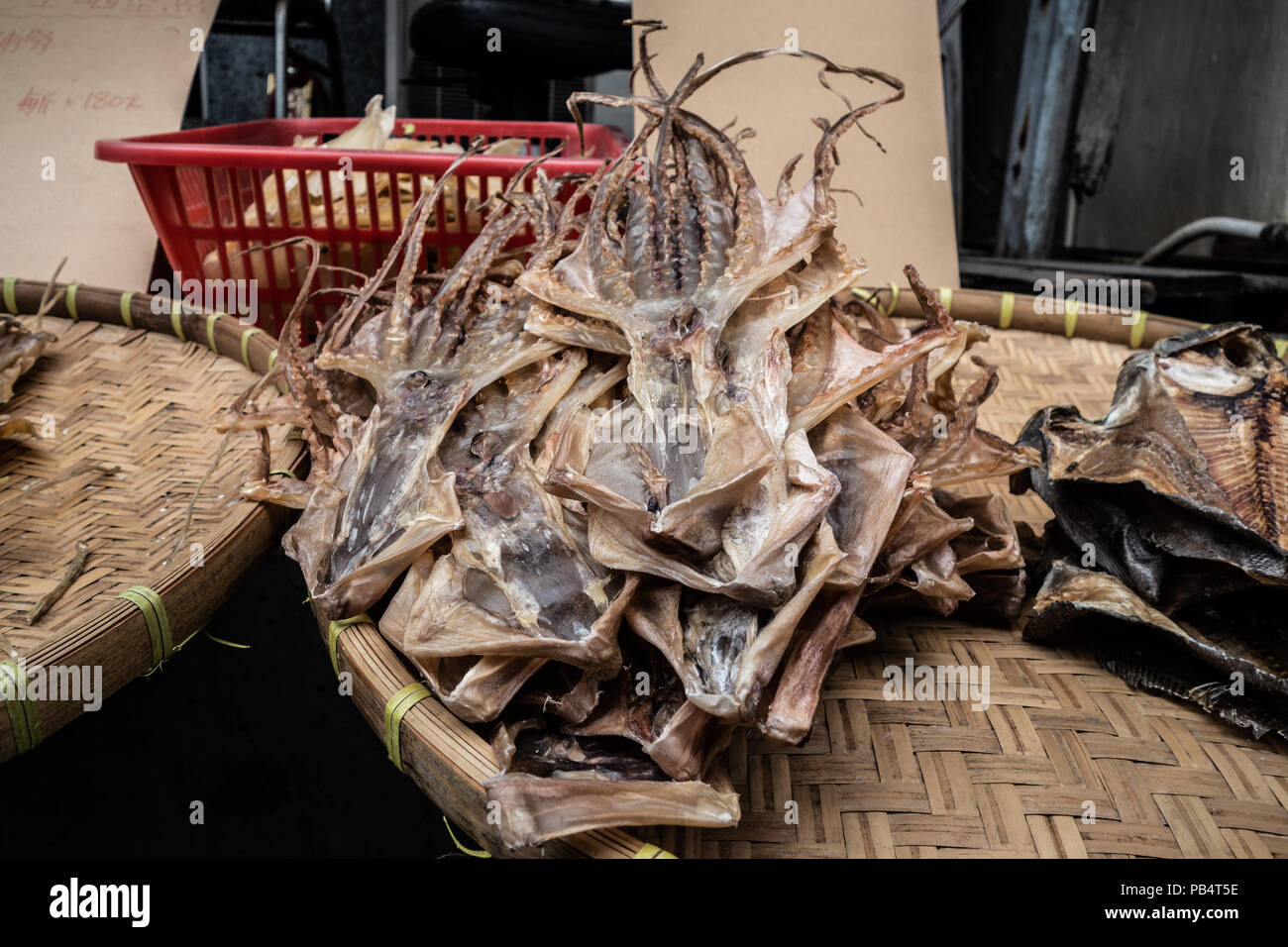 Dried cuttlefish in the market in the fishing village of Tai O, Lantau ...