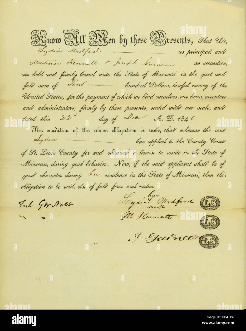 975 Lydia Medford Free Negro Bond Stock Photo - Alamy