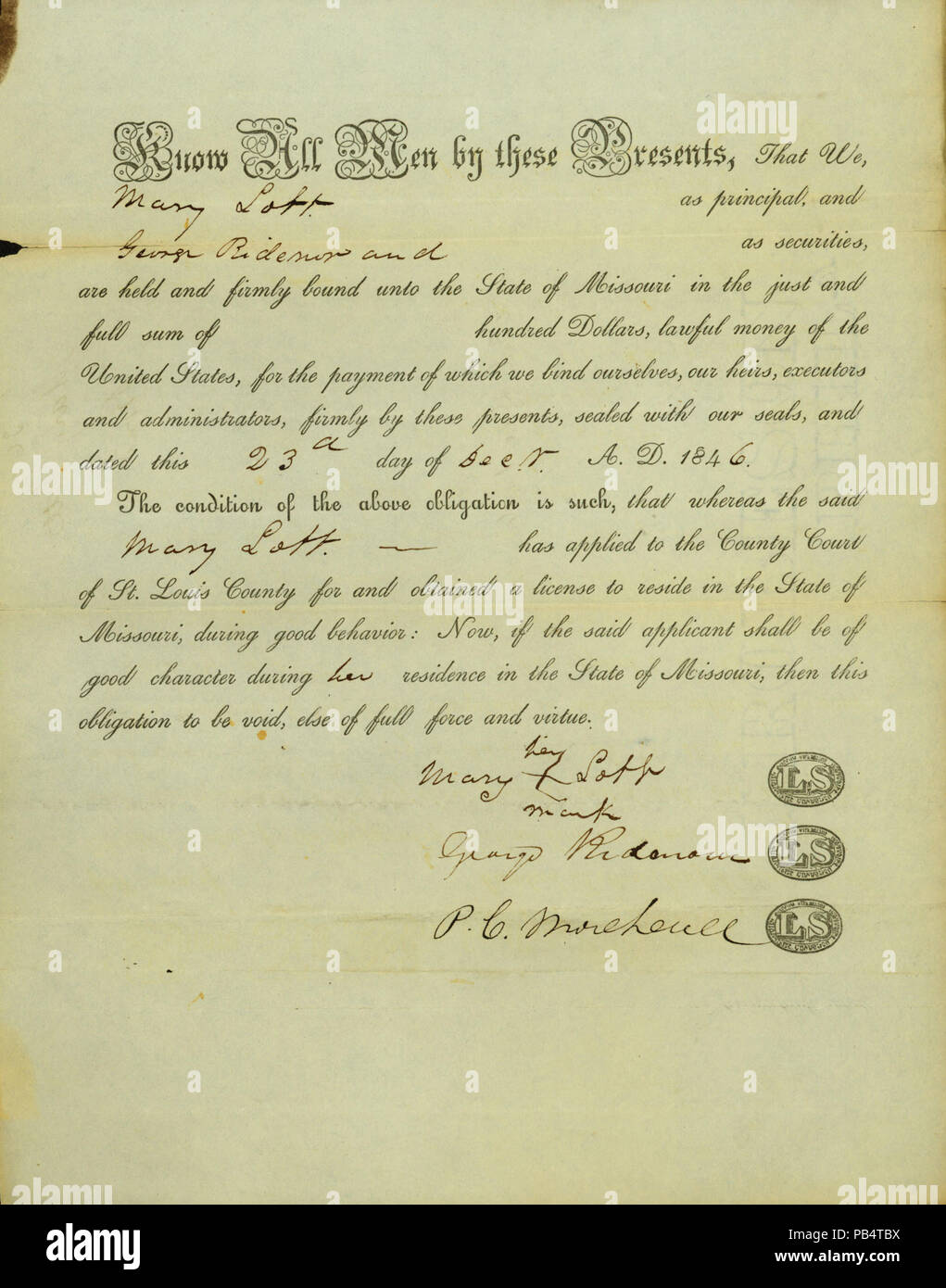 1003 Mary Lott Free Negro Bond Stock Photo - Alamy