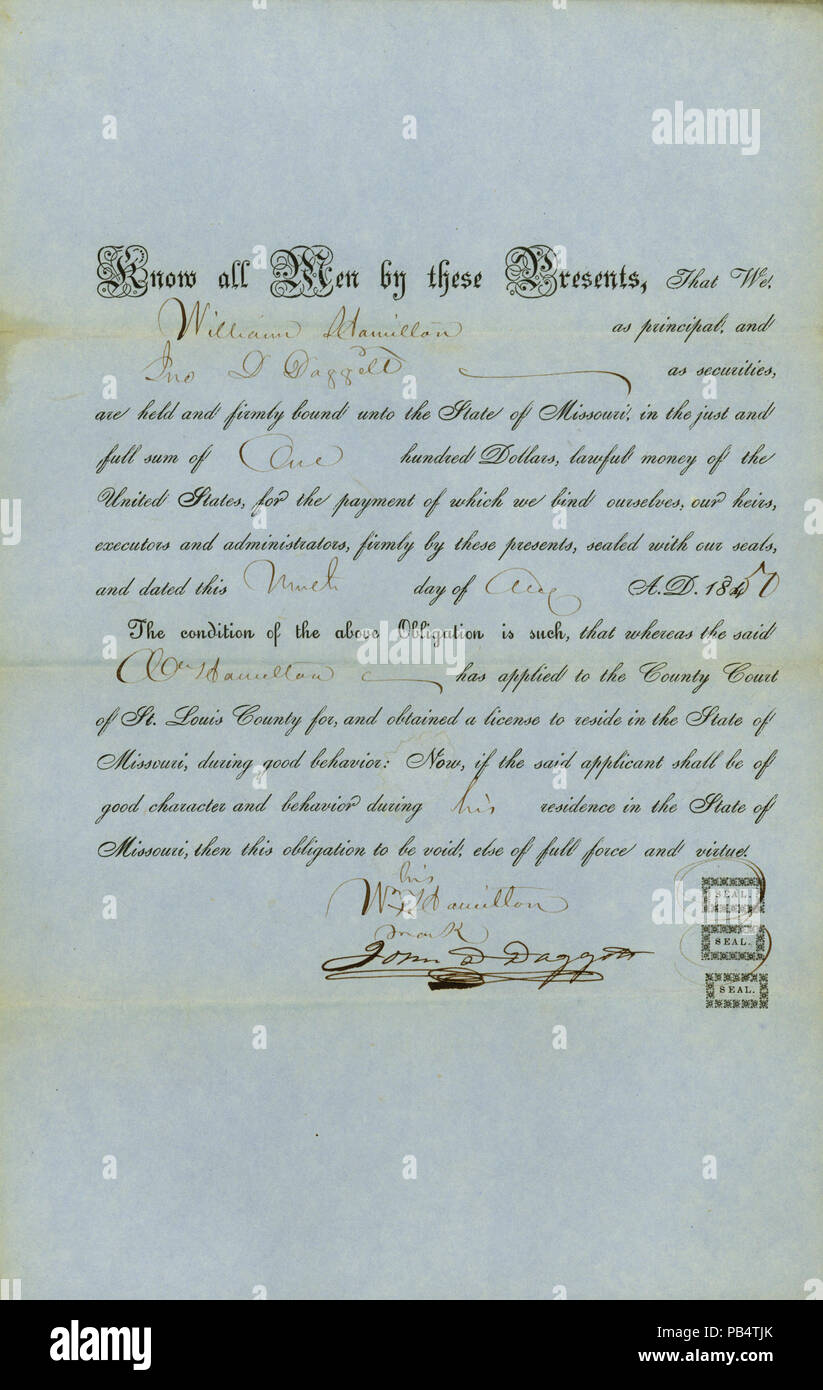 1857 William Hamilton Free Negro Bond Stock Photo - Alamy