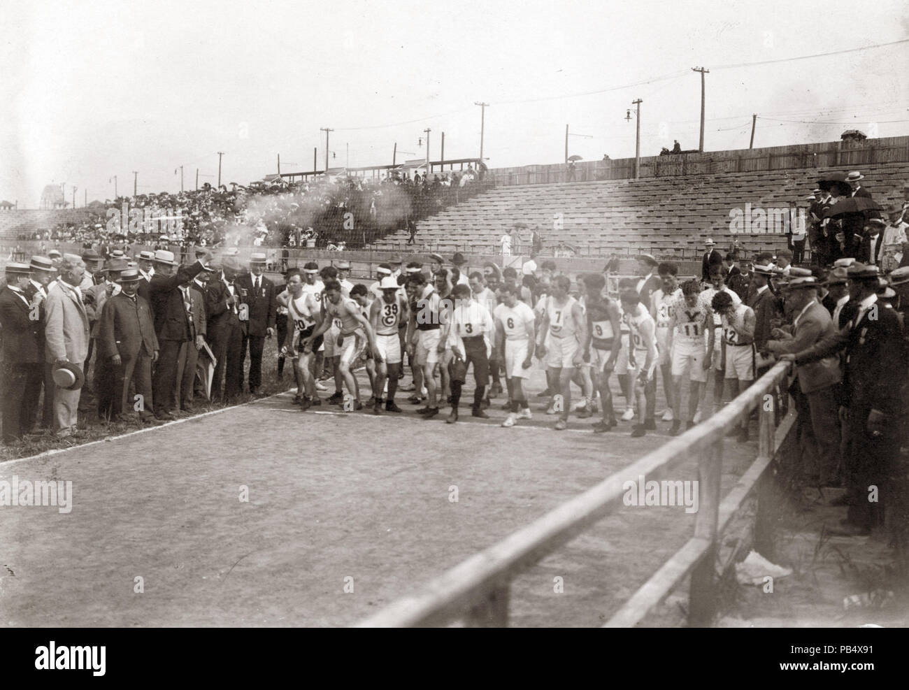 1569 Start of the 1904 Olympic Marathon Race. David R. Francis firing ...