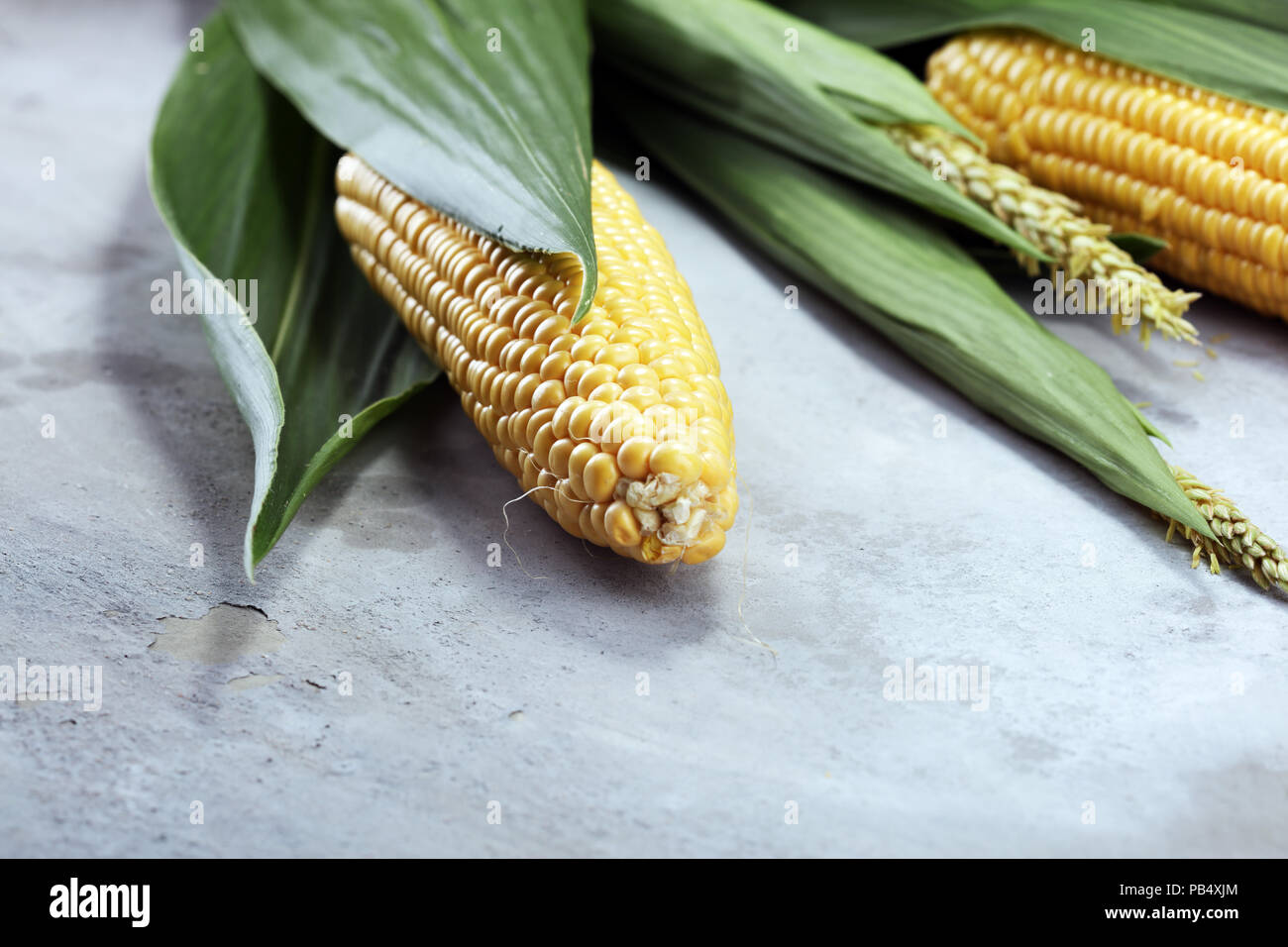 Fresh corn on cobs on rustic stone table Stock Photo - Alamy
