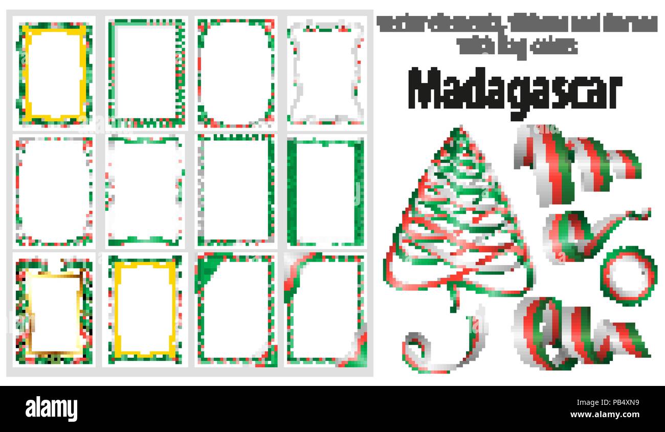 vector elements, ribbons and frames with flag colors Madagascar ...