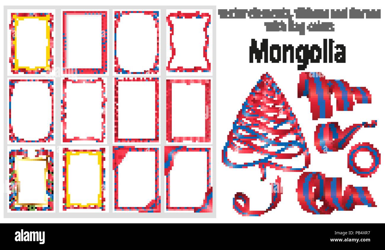 vector elements, ribbons and frames with flag colors Mongolia, template ...