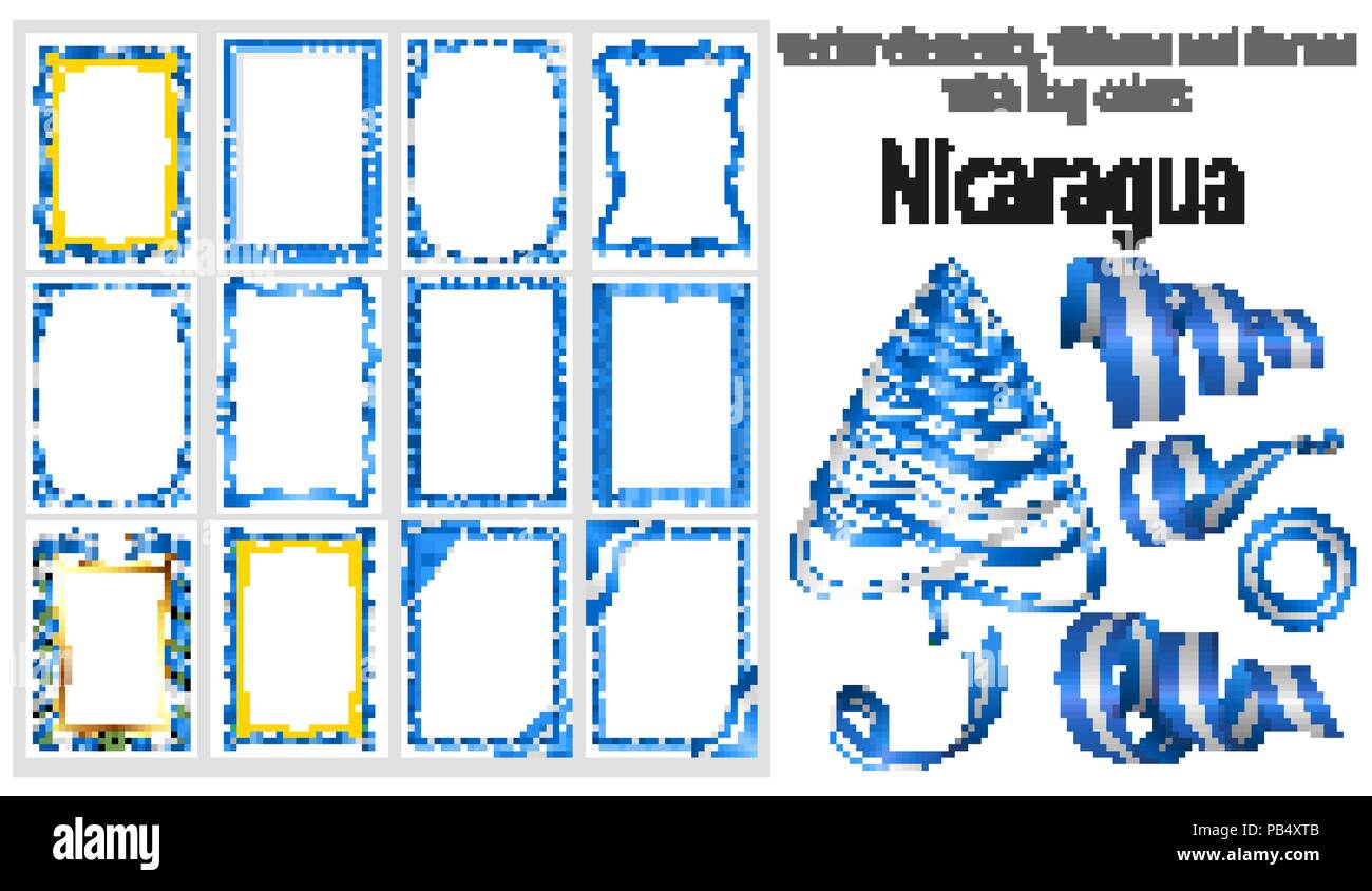 vector elements, ribbons and frames with flag colors Nicaragua ...