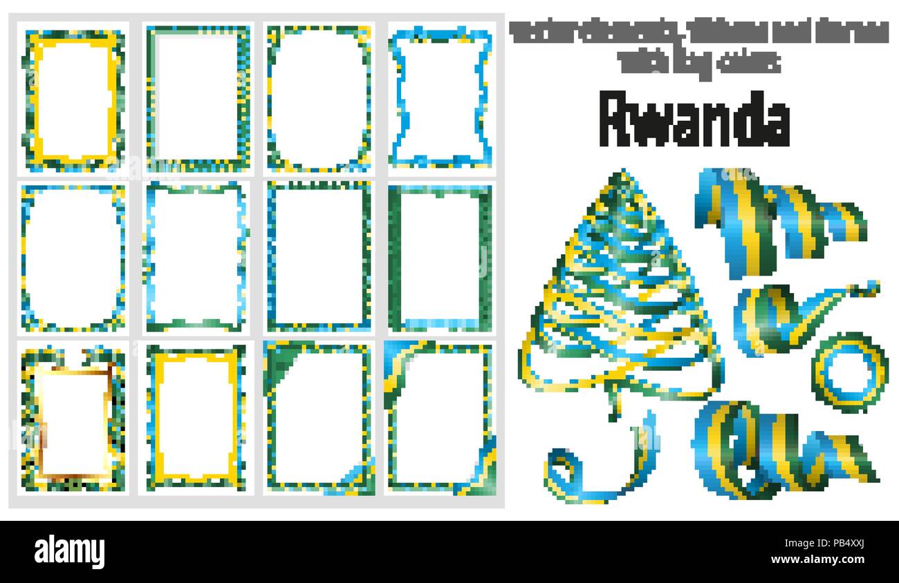 vector elements, ribbons and frames with flag colors Rwanda, template ...