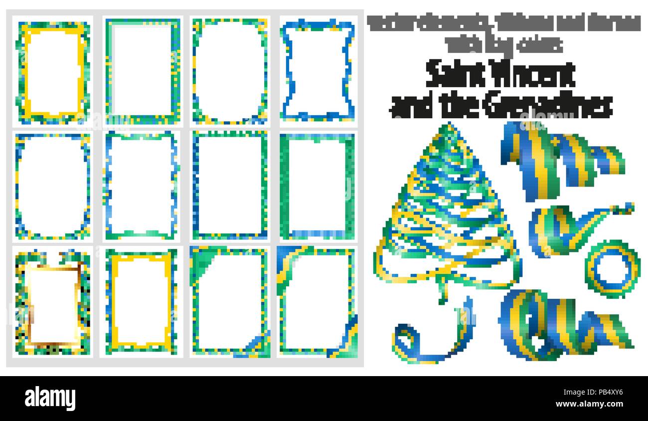 vector elements, ribbons and frames with flag colors Saint Vincent and ...
