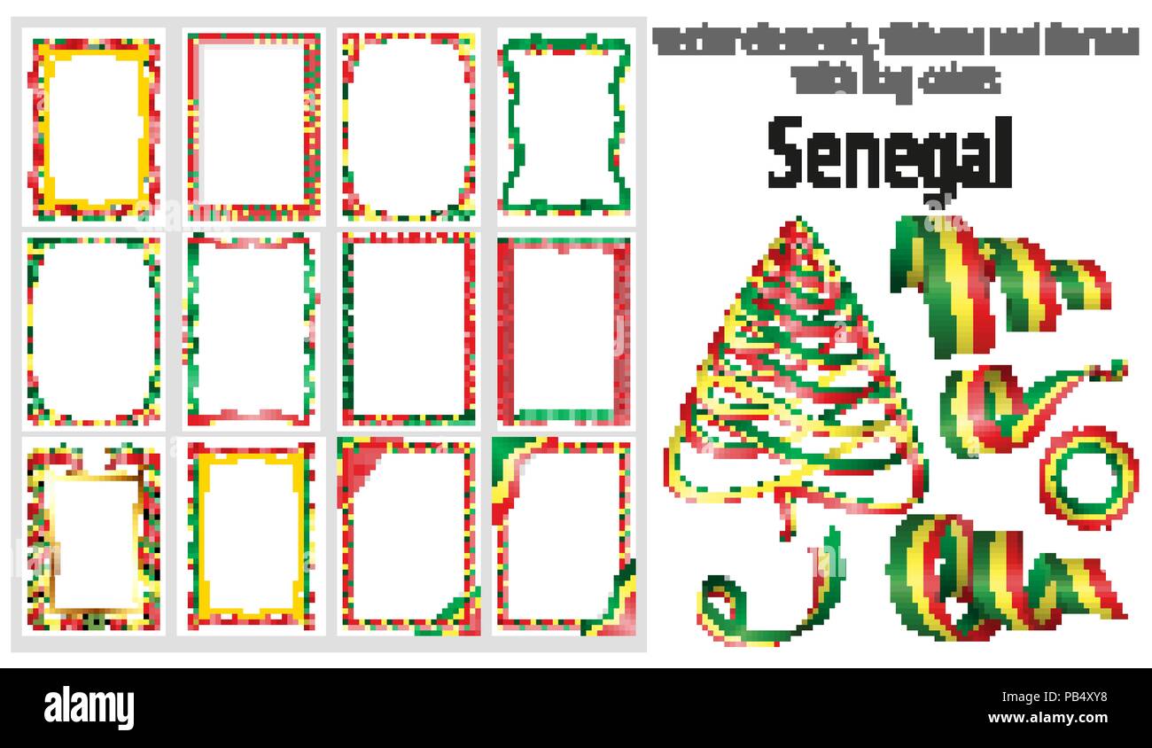 vector elements, ribbons and frames with flag colors Senegal, template ...