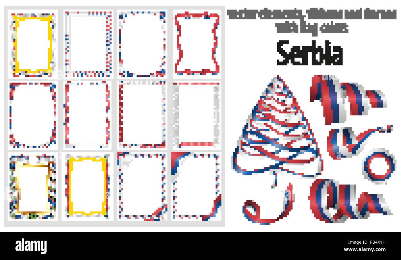 vector elements, ribbons and frames with flag colors Serbia, template ...