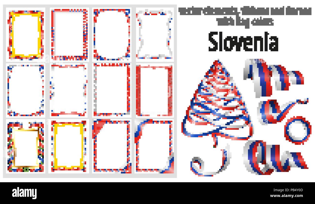 vector elements, ribbons and frames with flag colors Slovenia, template ...