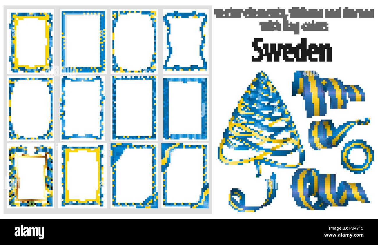 vector elements, ribbons and frames with flag colors Sweden, template ...
