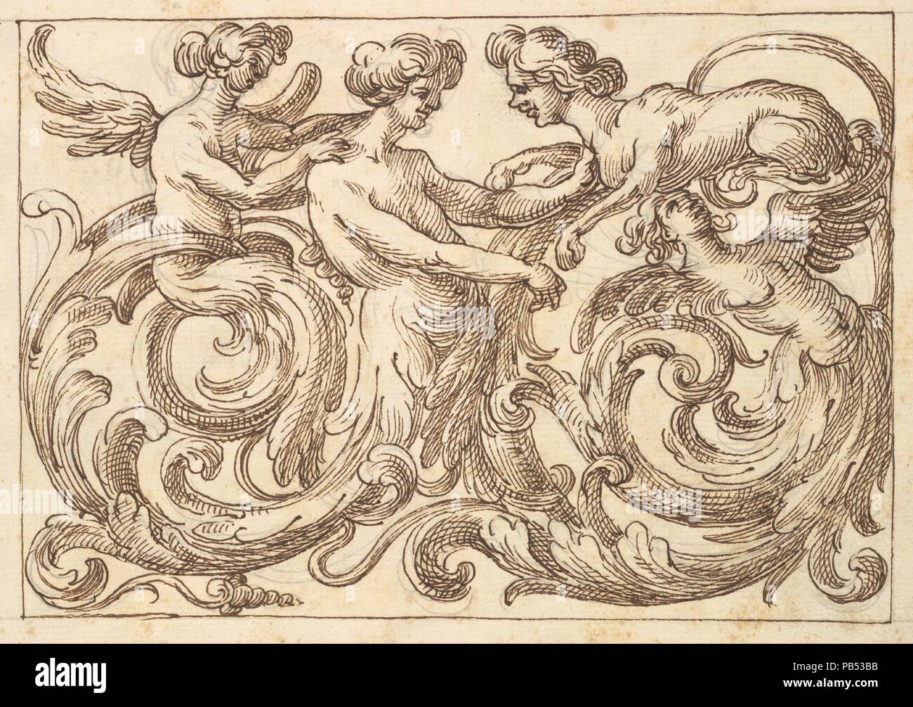 Horizontal Panel Design with a Three Androgynous Figures and a Sphinx ...