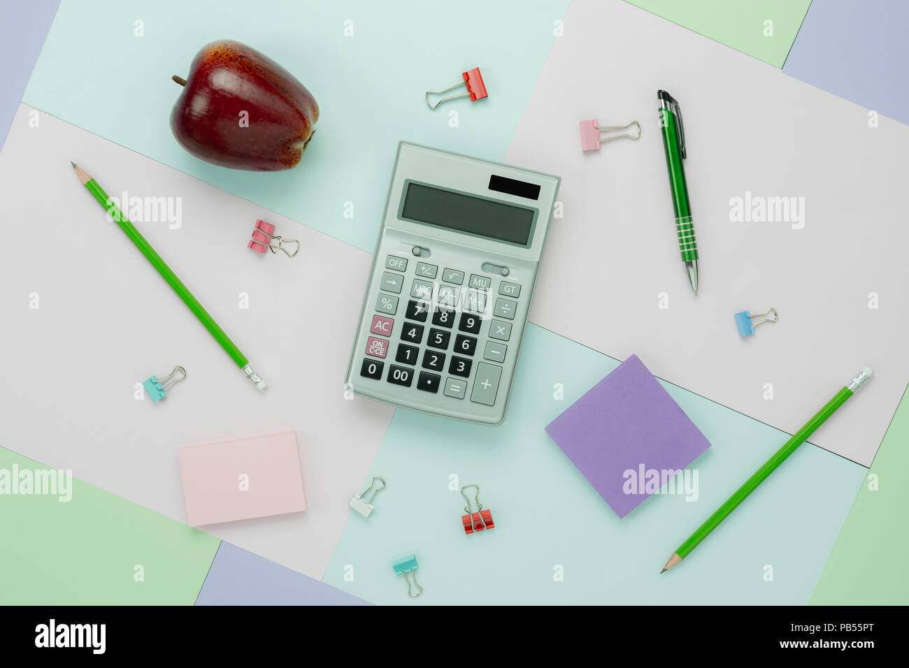 Table top view aerial image of decoration education for back to school ...
