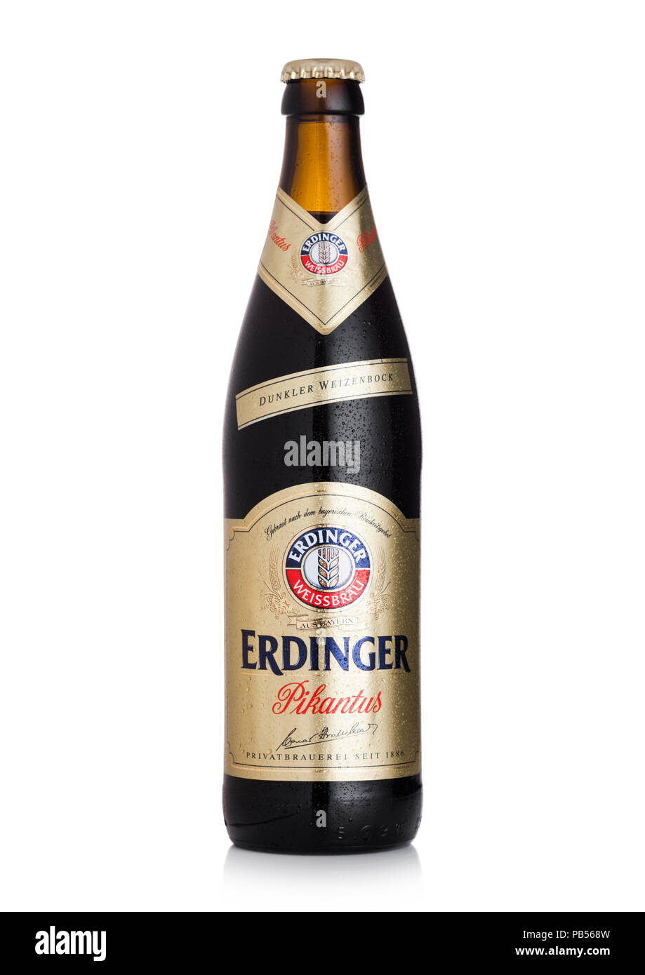 LONDON, UK - JULY 28, 2018: Bottle of Erdinger Pikantus beer on a white ...