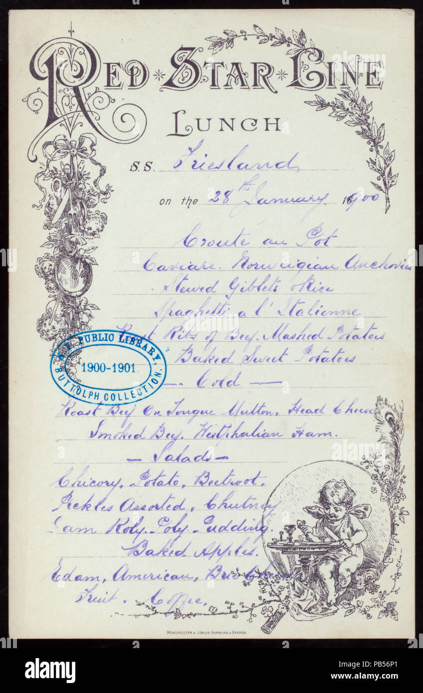 965 LUNCH (held by) RED STAR LINE (at) SS FRIESLAND (SS;) (NYPL Hades ...