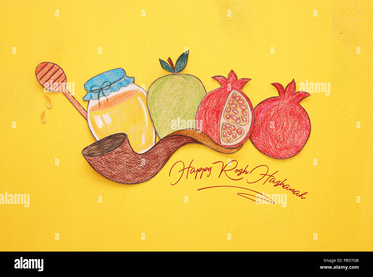 Rosh hashanah (jewish New Year holiday) concept. Traditional symbols ...