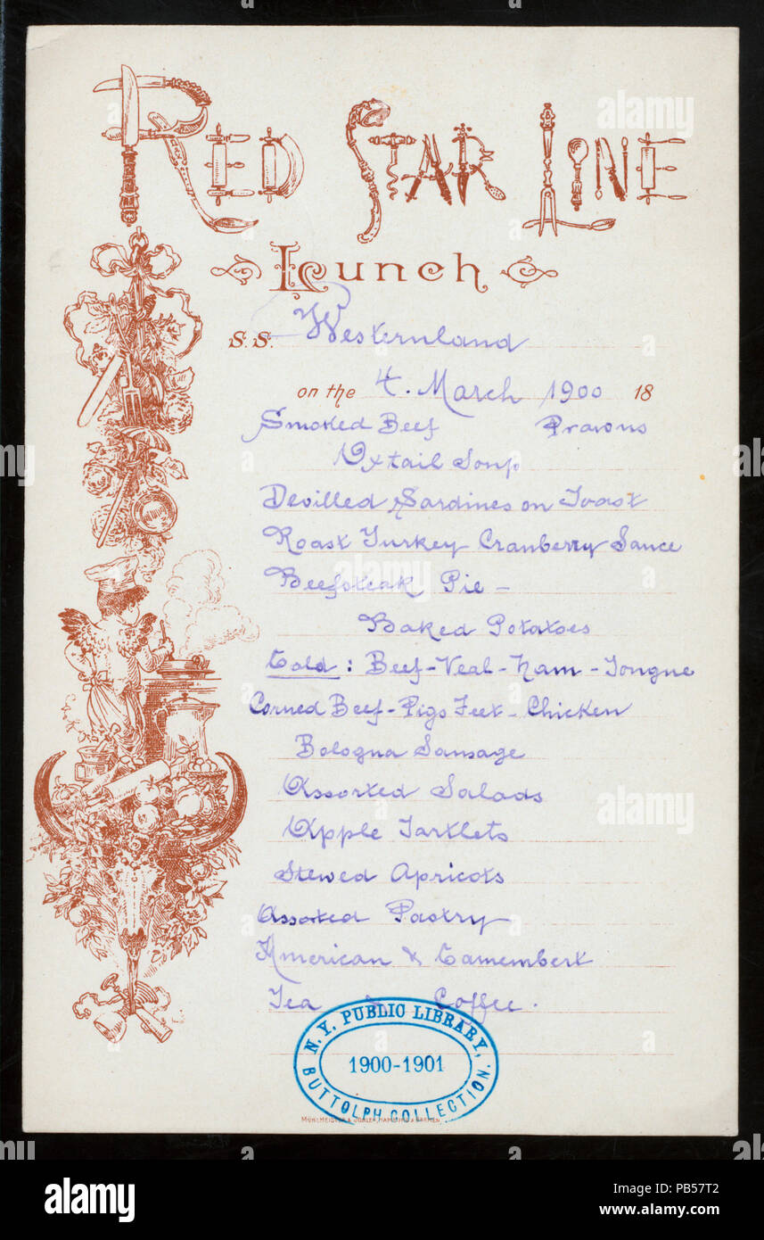 965 LUNCH (held by) RED STAR LINE (at) S.S. WESTERNLAND (SS;) (NYPL ...