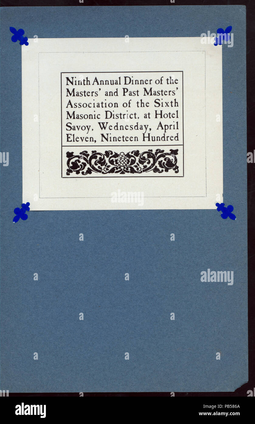 1103 NINTH ANNUAL DINNER OF MASTERS' AND PAST MASTERS' ASSOCIATION ...