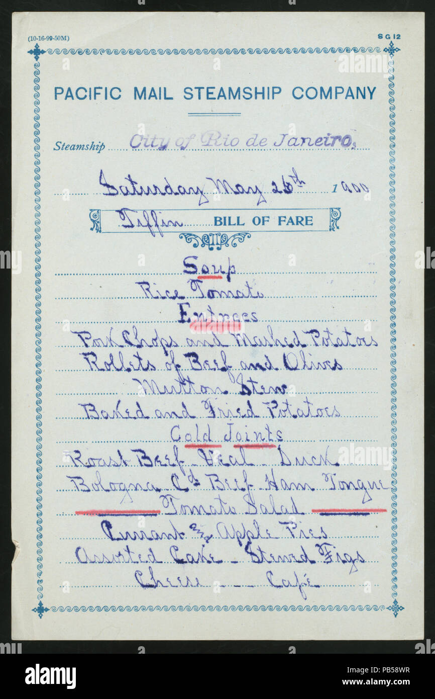 1747 TIFFIN (held by) PACIFIC MAIL STEAMSHIP COMPANY (at) SS CITY OF ...