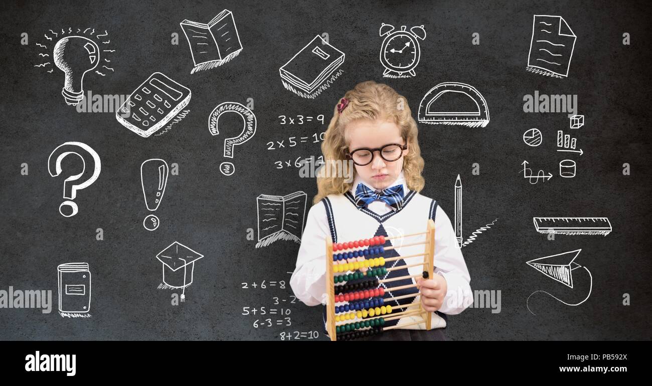 School girl and Education drawing on blackboard for school Stock Photo ...