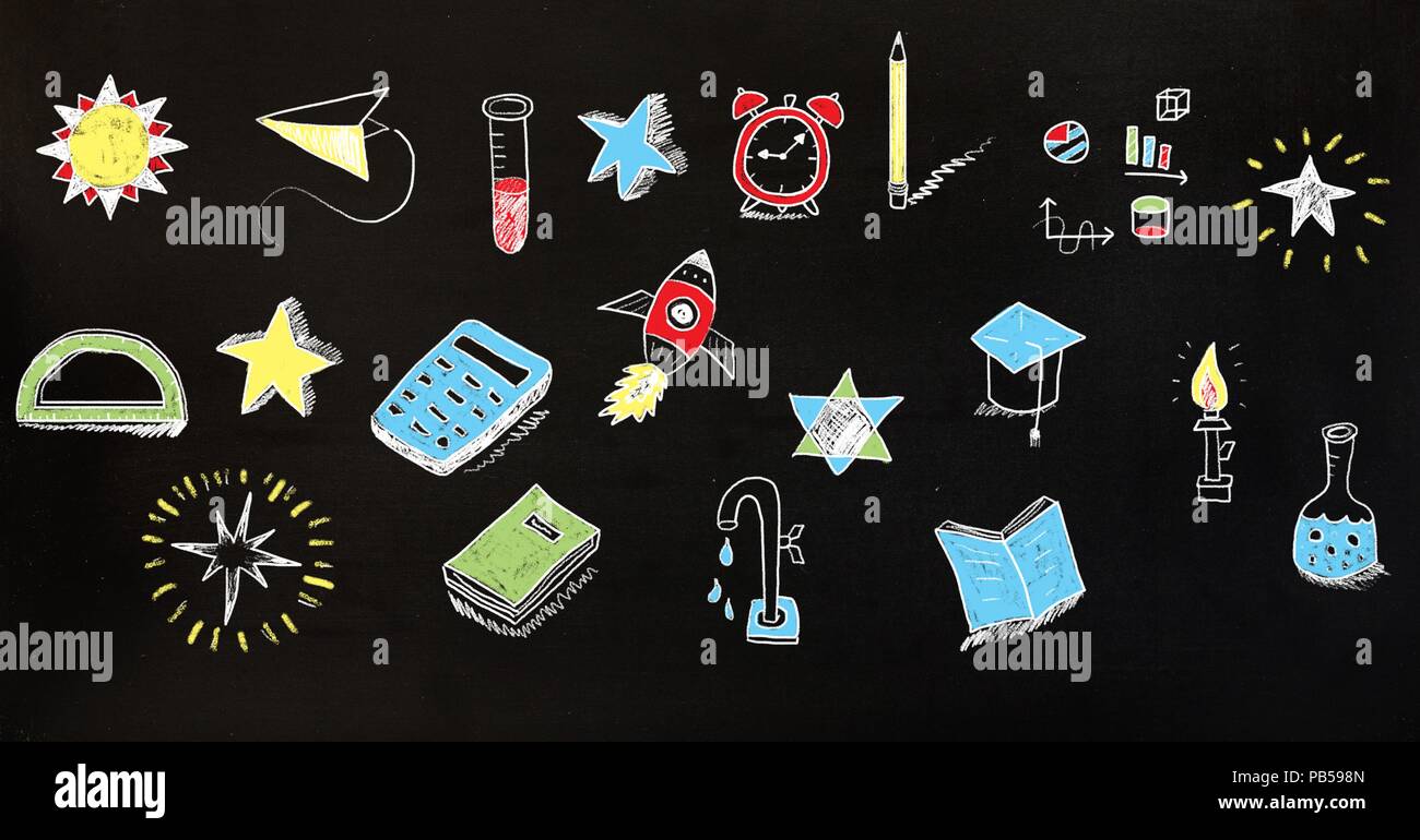 Education drawing on blackboard for school Stock Photo - Alamy