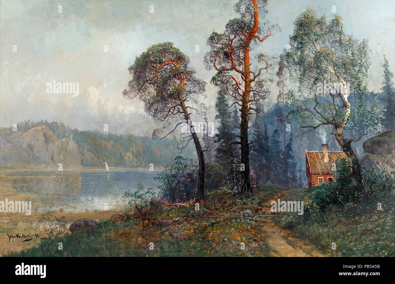 Kindborg Johan - Landskap Med Stuga VID Insjö Stock Photo - Alamy