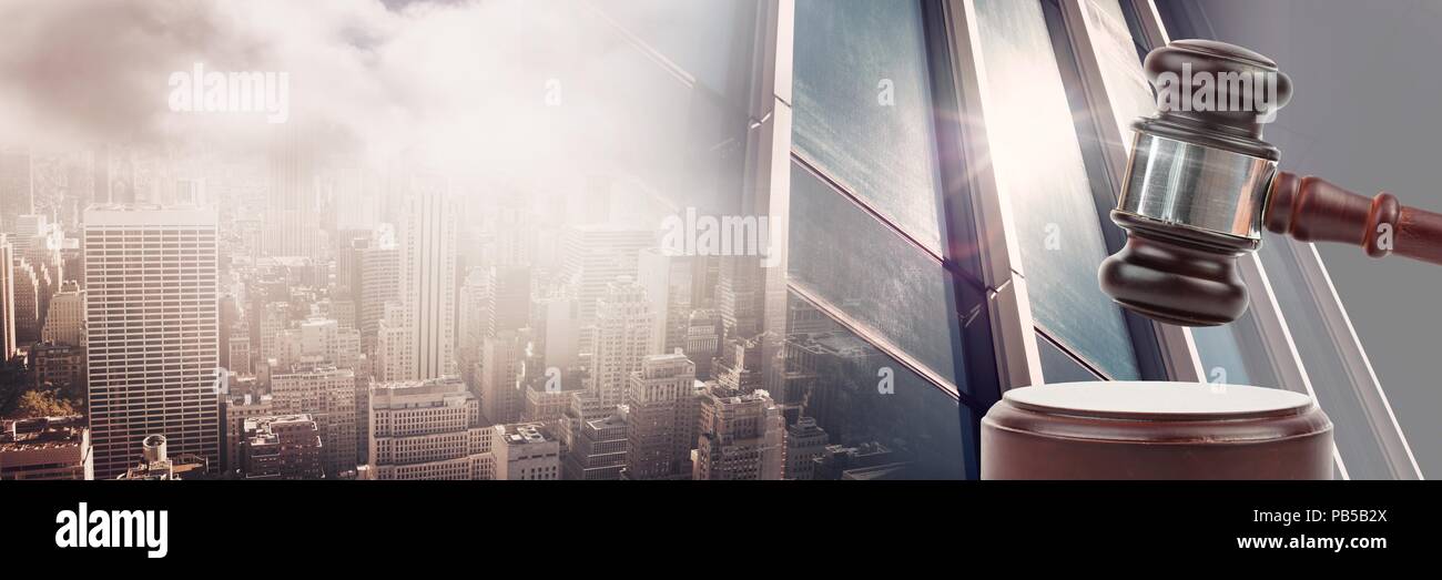 Gavel and skyscraper building auction with transition Stock Photo - Alamy