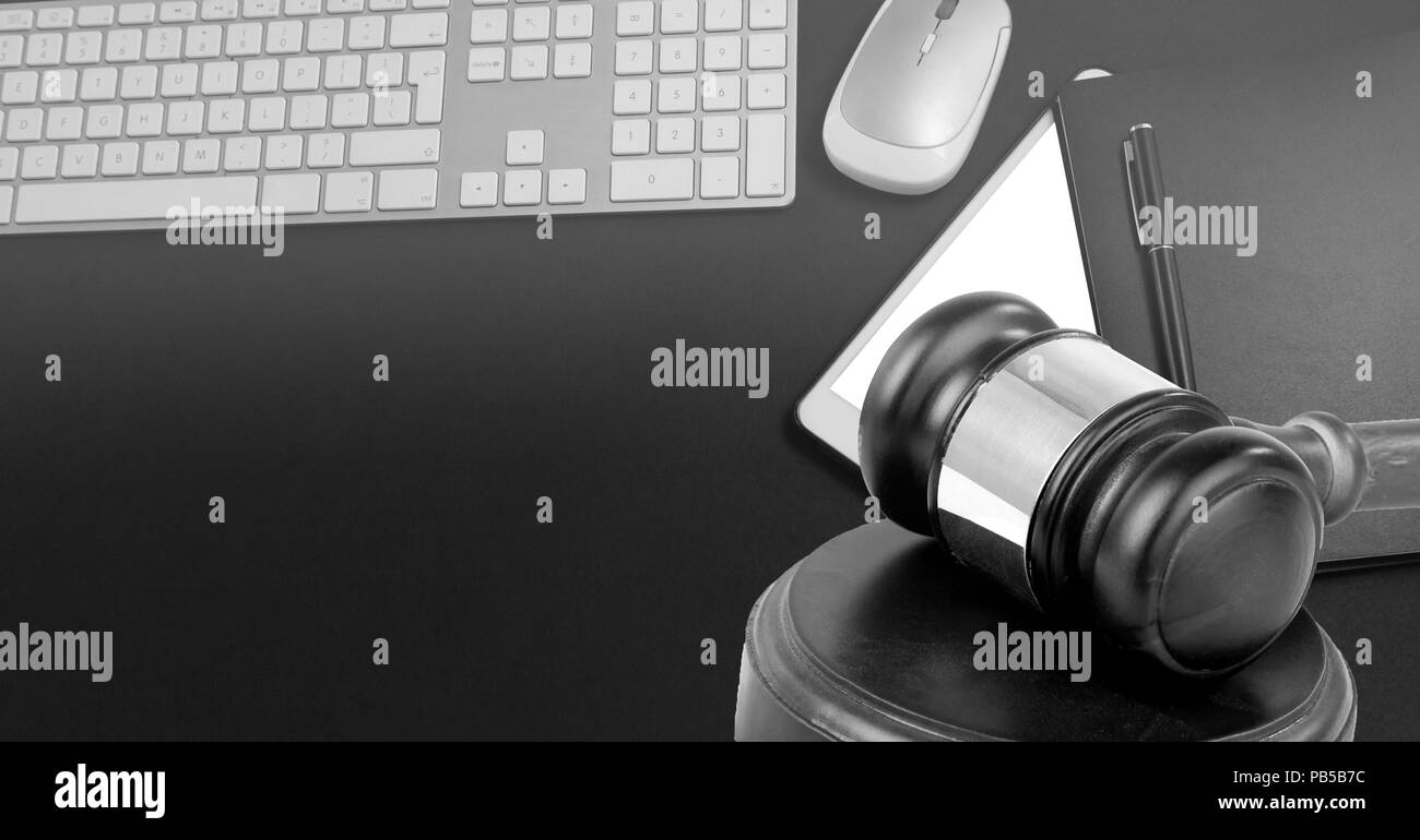 Judge gavel computer keyboard Black and White Stock Photos & Images - Alamy