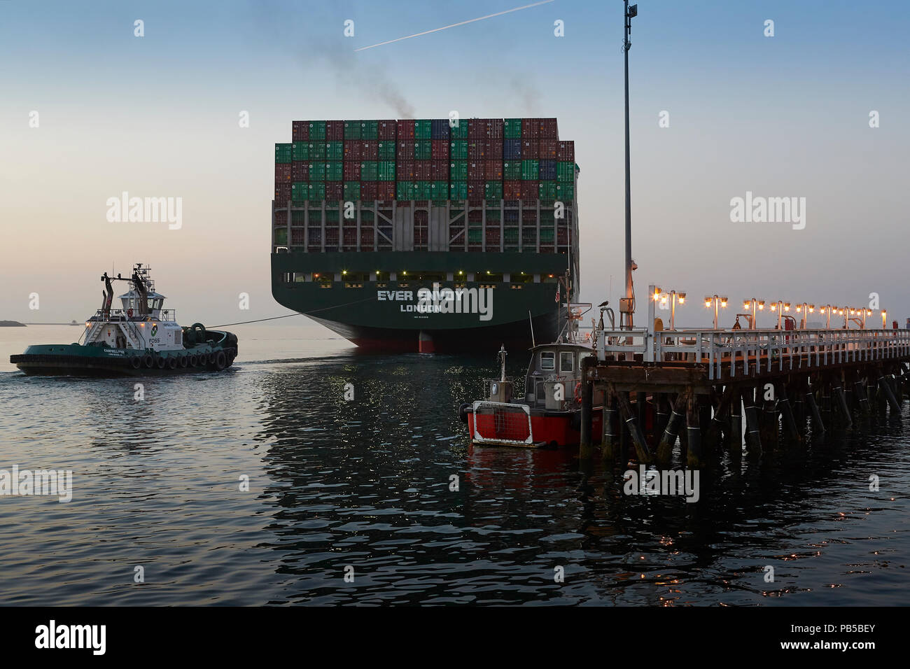 The Giant EVERGREEN Container Ship, EVER ENVOY Passes The Los Angeles ...