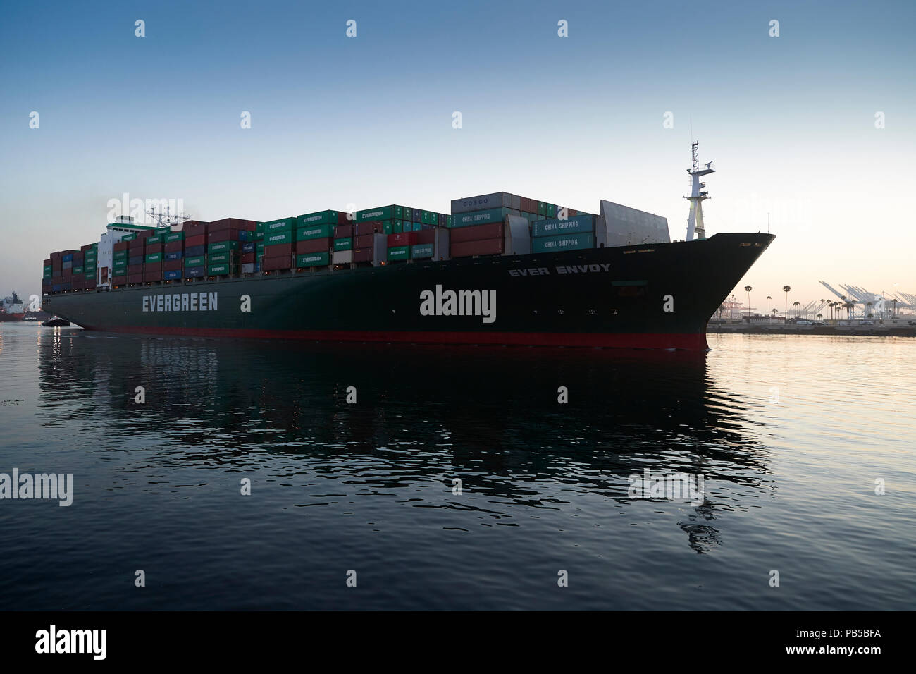 The Giant EVERGREEN Container Ship, EVER ENVOY Departs The Port Of Los ...