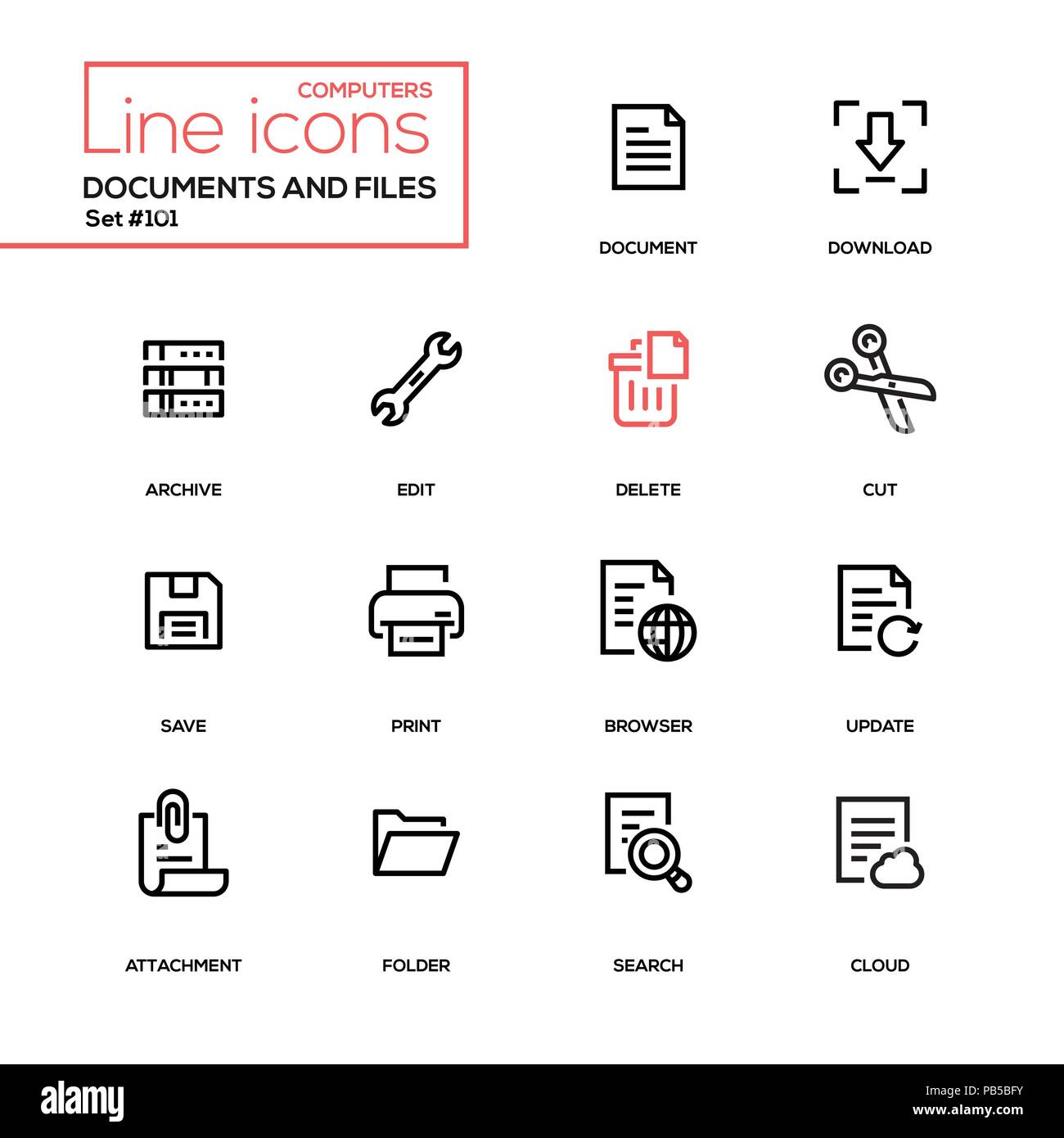 Documents and files - modern line design icons set Stock Vector Image ...