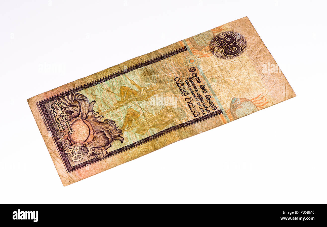20 Sri Lankan rupee bank note. Rupees is the national currency of Sri ...